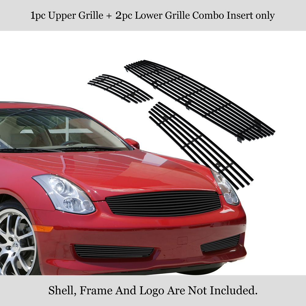 Fits 2005-2006 Infiniti G35 Upper + Lower Stainless Black Billet Grille ...